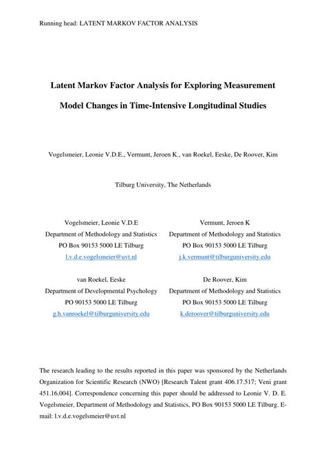 Pdf Latent Markov Factor Analysis For Exploring Measurement Model
