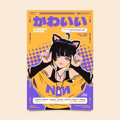 Kawaii Anime Girl Poster Vecteur Premium