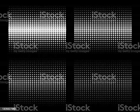 흰색 수직 그라데이션 하프톤 원 도트 배경 의 집합입니다 하프톤 도트 패턴을 사용하여 수평 템플릿 벡터 일러스트레이션 개체 그룹에 대한 스톡 벡터 아트 및 기타 이미지