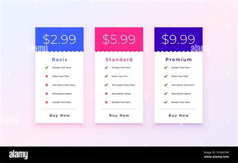 Modern Pricing Table Layout With Three Subscription Plans Vector Stock Vector Image And Art Alamy