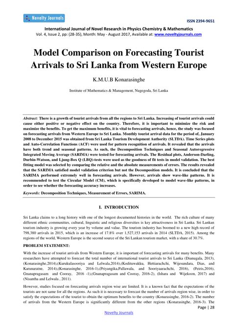 Pdf Model Comparison On Forecasting Tourist Arrivals To Sri Lanka From Western Europe