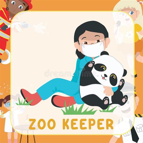 Colorful Flashcard Kidsâ€™ Profession Dream. a Cute Girl As a Zookeeper Taking Care of a Panda ...