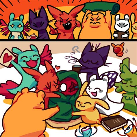 Some Art Of Slugcats In This Specific Art Style Bein Friends R Rainworld