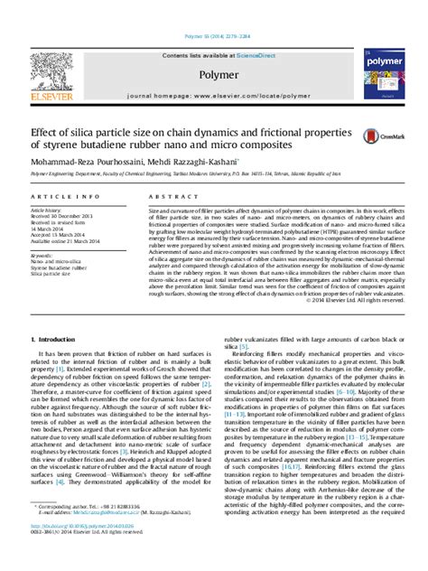 Pdf Effect Of Silica Particle Size On Chain Dynamics And Frictional