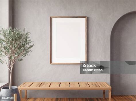 현대적인 인테리어 배경 거실의 벽에 포스터 프레임을 조롱합니다 따뜻하고 아늑한 스타일 3d 렌더링 0명에 대한 스톡 사진 및