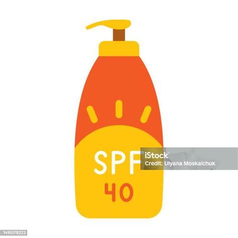 디스펜서 펌프가 있는 벡터 자외선 차단제 크림 태양으로부터 피부를 보호합니다 태양 디자인의 로션 병 플랫 디자인의 자외선 차단제가 있는 제품 Spf가 40인 여름 화장품