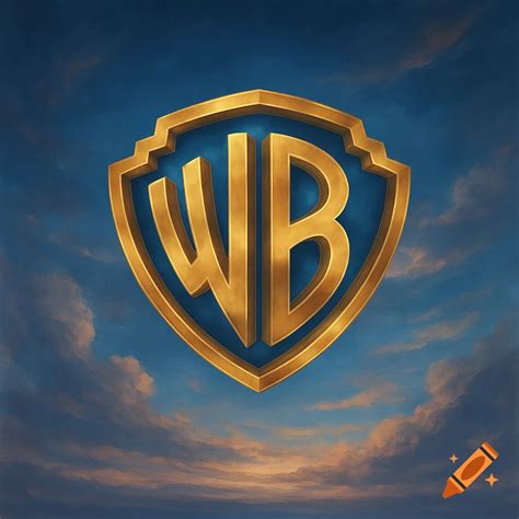 Warner Bros Logo In Gold On A Blue Shield Against A Blue Sky With