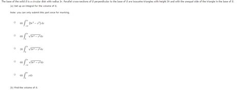 solved the base of the solid s is a circular disk with