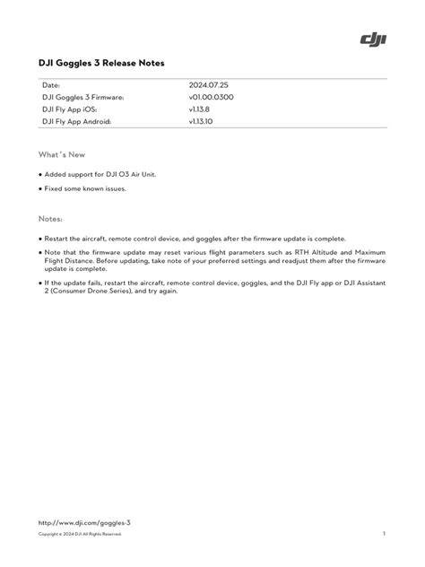dji goggles 3 release notes en pdf