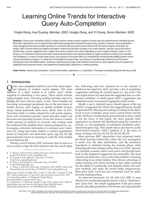 Pdf Learning Online Trends For Interactive Query Auto Completion