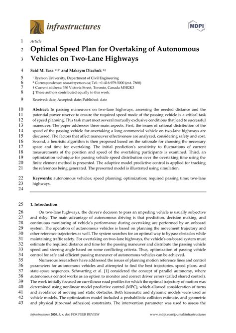 Pdf Optimal Speed Plan For Overtaking Of Autonomous Vehicles On Two Lane Highways