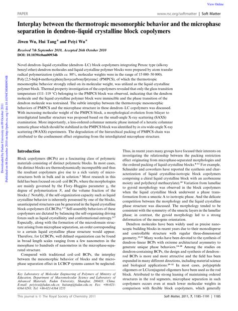 Pdf Interplay Between The Thermotropic Mesomorphic Behavior And The
