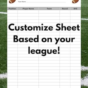 Customizable Fantasy Football Roster Sheet Etsy