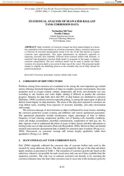 Pdf Statistical Analysis Of Seawater Ballast Tank Corrosion Data