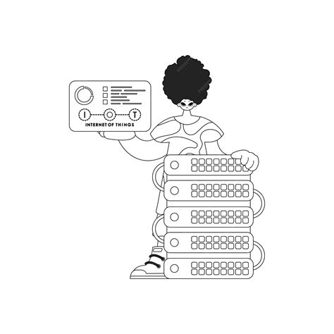 Premium Vector Drawingman And Cloud Storage Server Depicted In Vector Linear Drawing For The