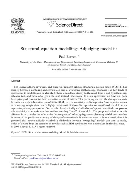 Pdf Structural Equation Modelling Adjudging Model Fit