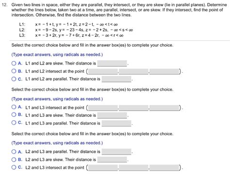 Solved Given Two Lines In Space Either They Are Parallel