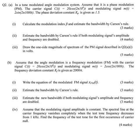 solved in a tone modulated angle modulation system assume
