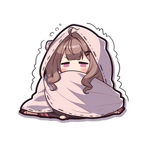 Premium Ai Image Kawaii Sleepy Blanket Girl Chibi Anime Vector Art Sticker With Clean Bold