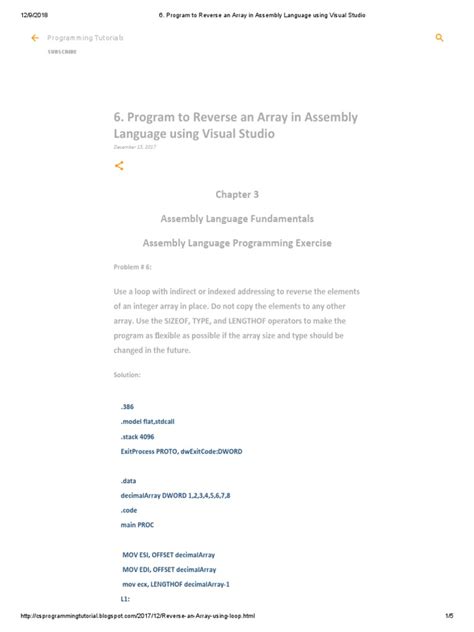 Program To Reverse An Array In Assembly Language Using Visual Studio