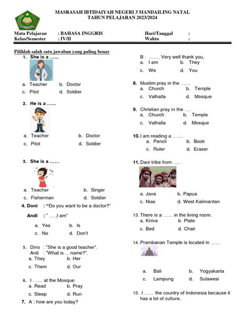 Soal B Inggris Kls 4 Sem Ii Fixxxx Pdf Indonesia