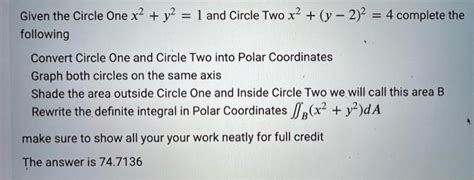 solved given the circle one x2 y2 1 and circle two