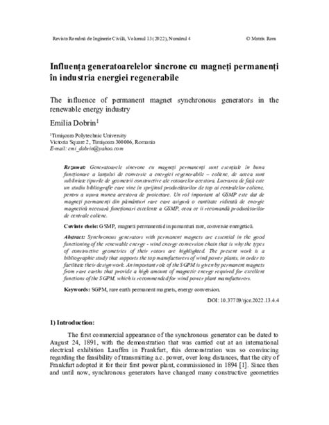 Pdf The Influence Of Permanent Magnet Synchronous Generators In The Renewable Energy Industry