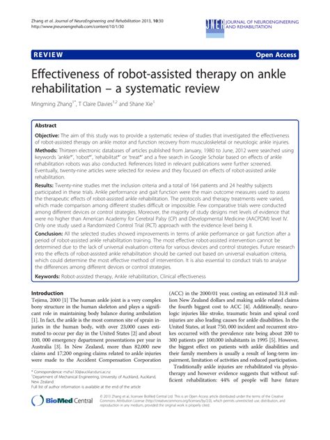 Pdf Effectiveness Of Robot Assisted Therapy On Ankle Rehabilitation A Systematic Review