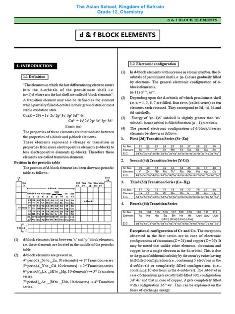 Unit 8 Dandf Block Elements Pdf Transition Metals Electron