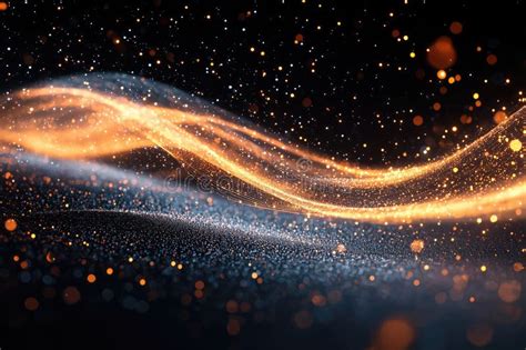 Abstract Glowing Orange Wave With Sparkling Particles On Dark