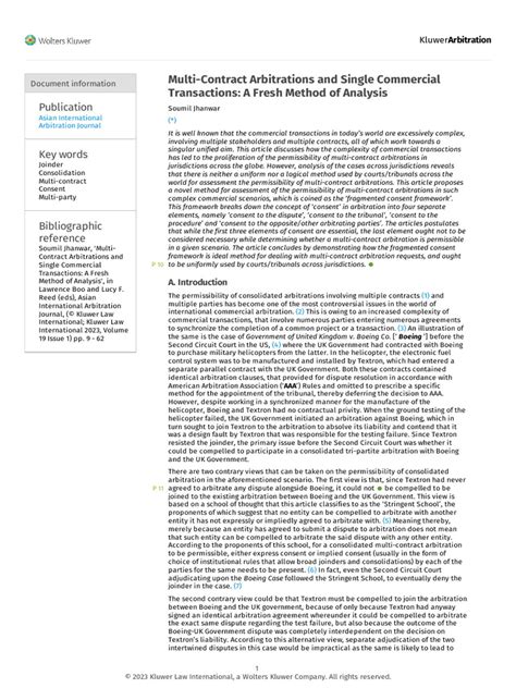 Multi Contract Arbitrations And Single Commercial Transactions A Fresh Method Of Analysis
