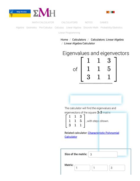 Eigenvalues And Eigenvectors Of 113 115 311 E Math Help Math Calculatormath