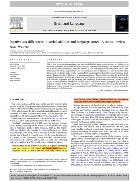 Putative Sex Differences Pdf Lateralization Of Brain Function Corpus Callosum