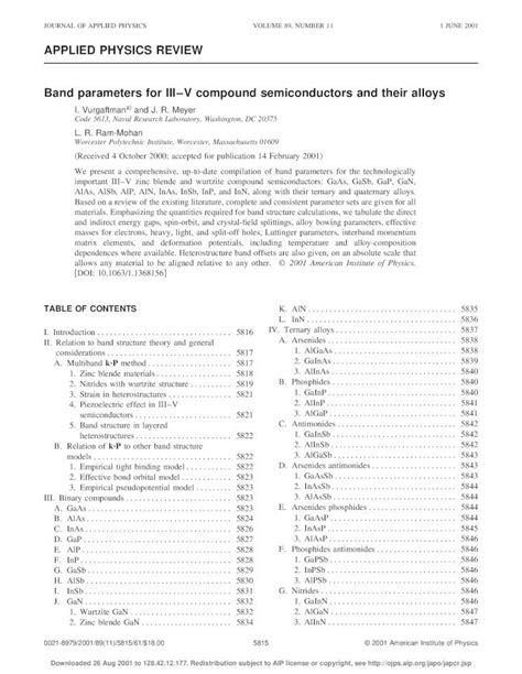 Pdf Applied Physics Review Band Parameters For Iiiv · Band Parameters For Iiiv Compound