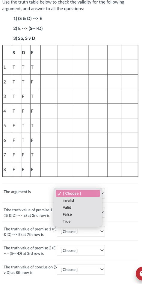 Solved Use The Truth Table Below To Check The Validity For Chegg