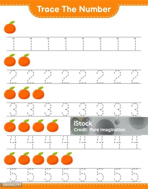 숫자를 추적합니다 귤로 추적 번호 교육 어린이 게임 인쇄 워크 시트 벡터 일러스트레이션 0명에 대한 스톡 벡터 아트 및 기타 이미지 Istock