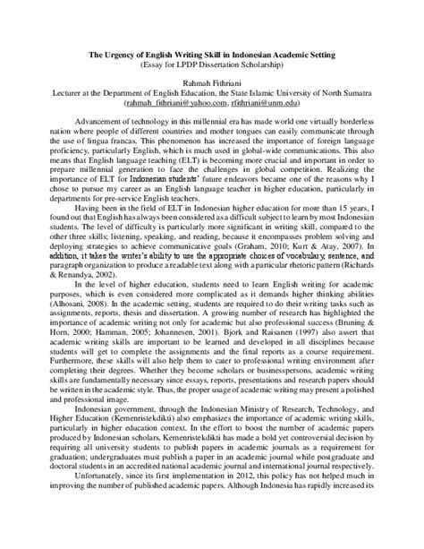 Pdf The Urgency Of English Writing Skill In Indonesian Academic Setting Essay For Lpdp