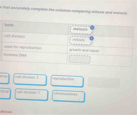 Solved S That Accurately Complete The Columns Comparing Mitosis And