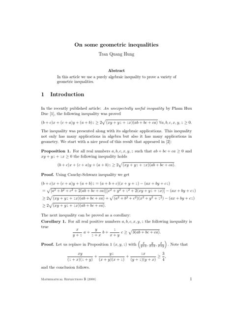 Geometric Inequalities Tran Quang Hung Mr 2008 Pdf Theorem Mathematics