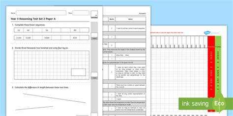 Year 5 Maths Reasoning Test Set 2 Assessment Pack And Analysis Grid