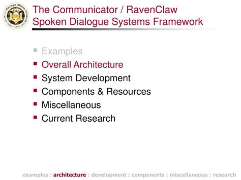 Ppt Developing Spoken Dialogue Systems In The Communicator Ravenclaw Framework Powerpoint
