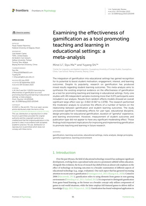 Pdf Examining The Effectiveness Of Gamification As A Tool Promoting Teaching And Learning In