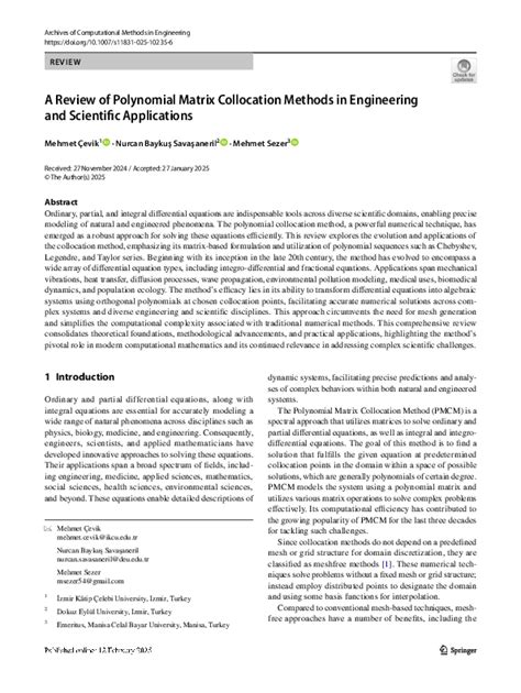 Pdf A Review Of Polynomial Matrix Collocation Methods In Engineering And Scientific Applications