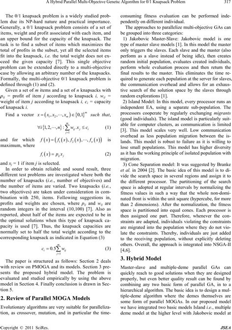 A Hybrid Parallel Multi Objective Genetic Algorithm For 01 Knapsack Problem