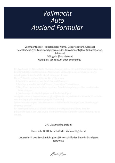Vollmacht Auto Ausland Formular