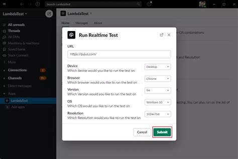 Slack App Integration Lambdatest