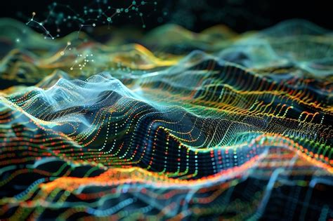 Abstract Digital Landscape With Glowing Particles And Lines Premium