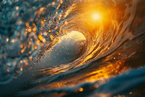 Wave Curl Illuminated By Sunset Premium Ai Generated Image