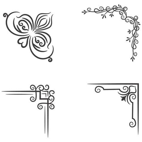 Vector Illustration Of Decorative Corner Frame Set Set Hand Draw Of Corners Different Shapes