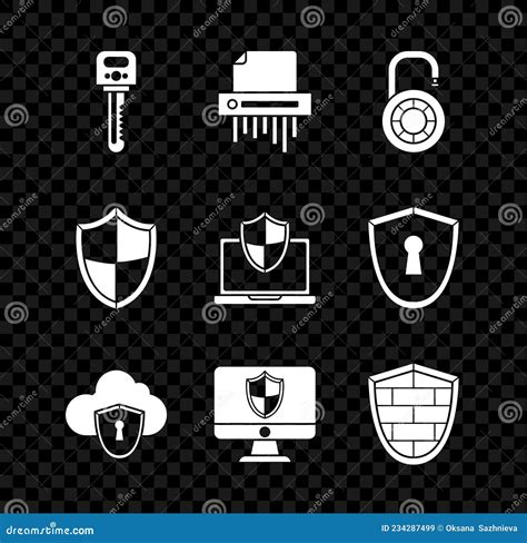 Set Key Paper Shredder Confidential Safe Combination Lock Wheel Cloud And Shield Computer